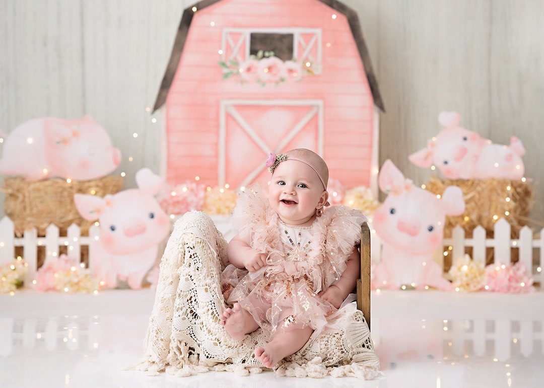 Pink Barn Photography Backdrop - Farm Animals, Pigs, Piggy, Piggies ...