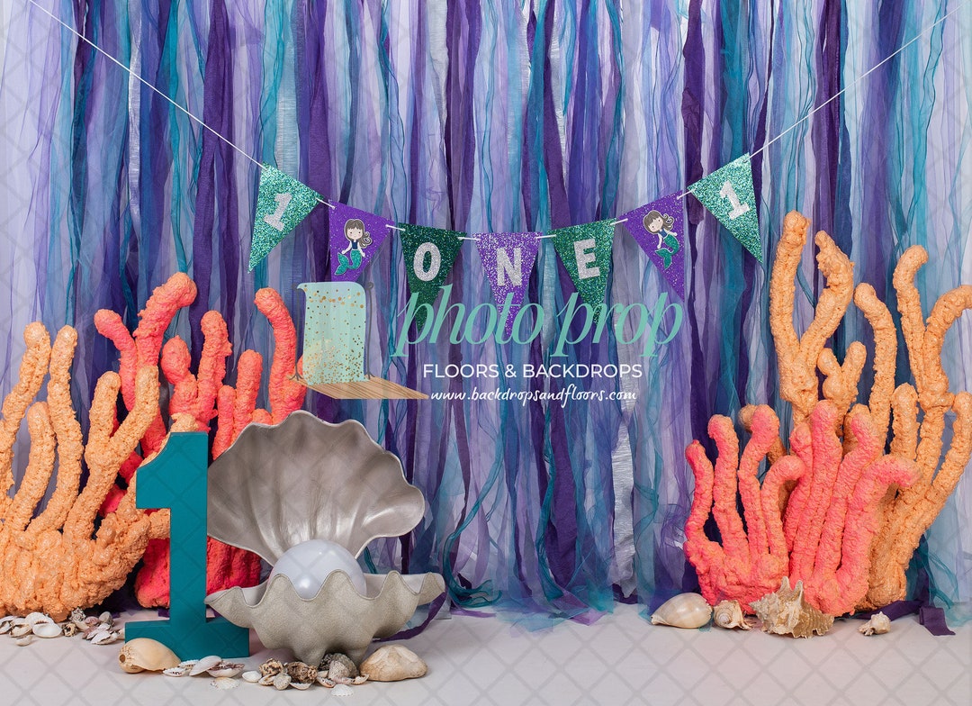 Mermaid Photography Backdrop Beach, Coral, Clamshell, Shells, Pearls ...