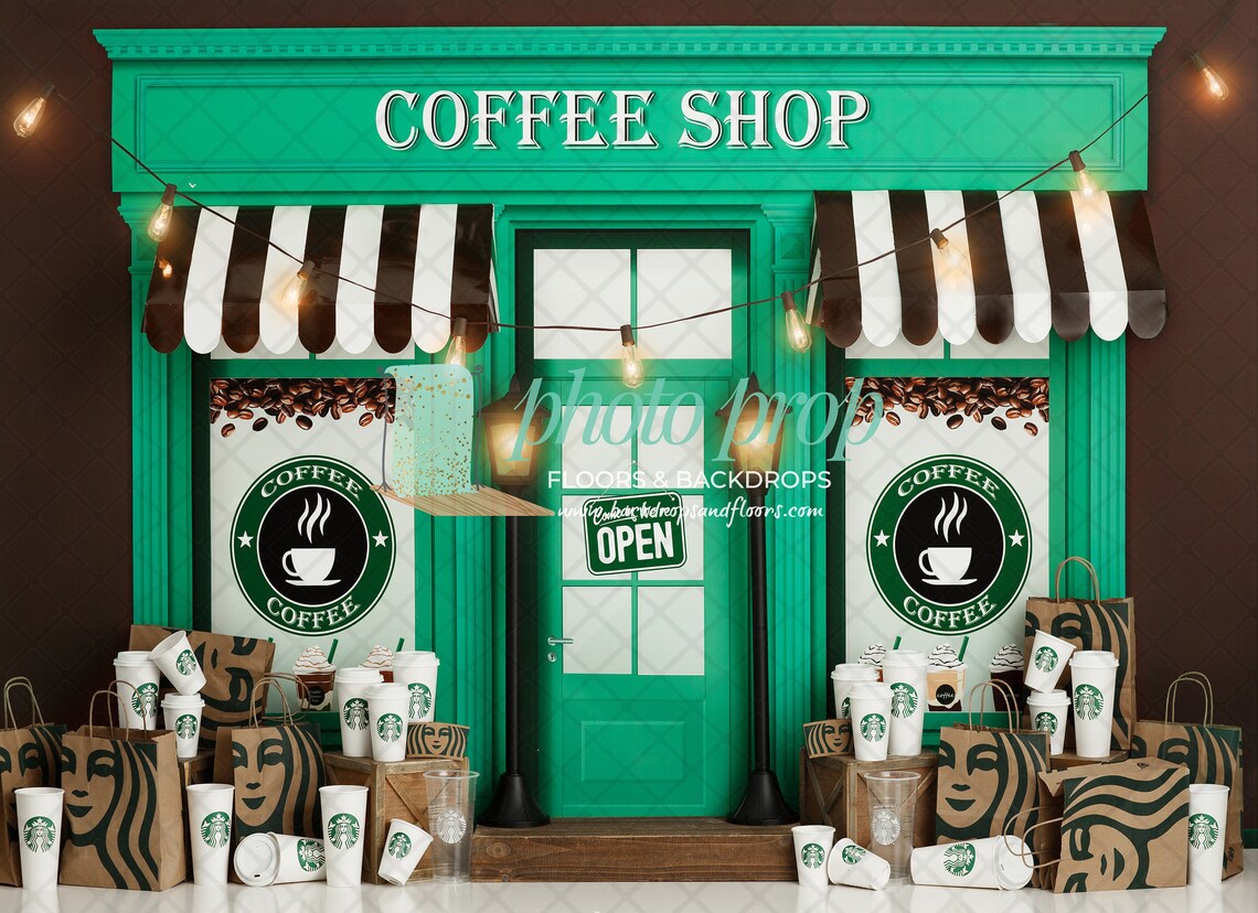 Coffee Shop Photography Backdrop Store Barista Beans - Etsy