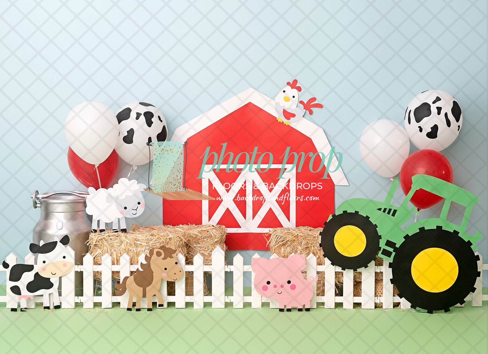 Red Barn & Farm Animals Photography Backdrop Tractor Hay - Etsy