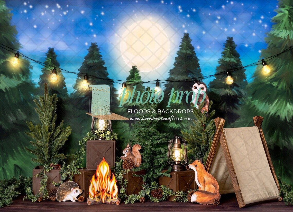 Camping Photography Backdrop - Woodland Animals, Trees, Adventure ...