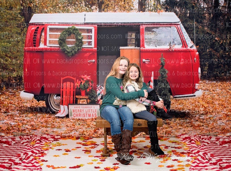 Christmas Camper Photography Backdrop Van Bus Red Snow - Etsy