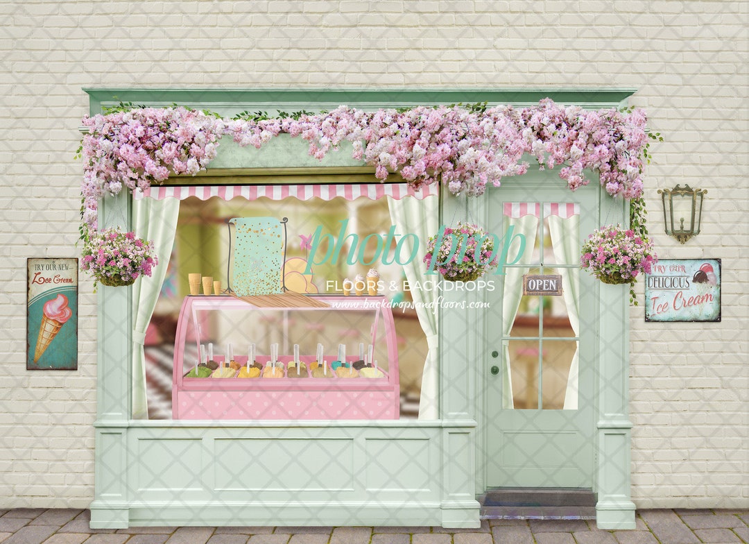 Ice Cream Shop Photography Backdrop Shoppe, Sundae, Cones, Cupcake ...