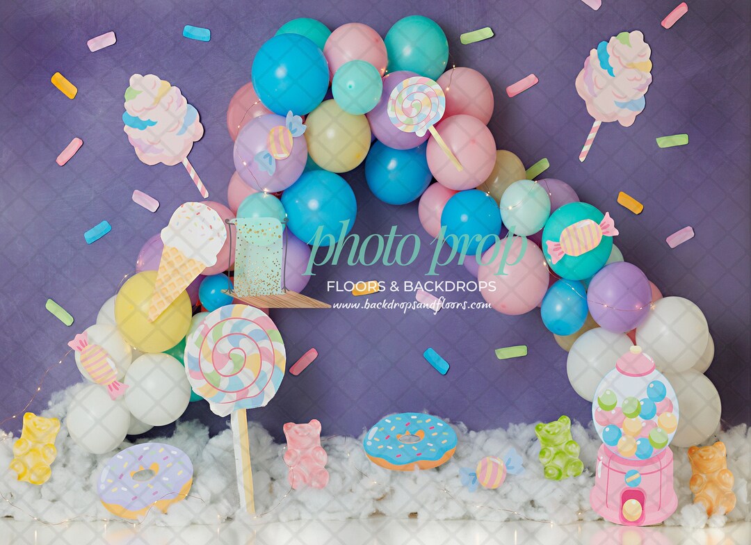 Candy Photography Backdrop - Balloon Arch, Desert, Cotton Candy, Donuts ...