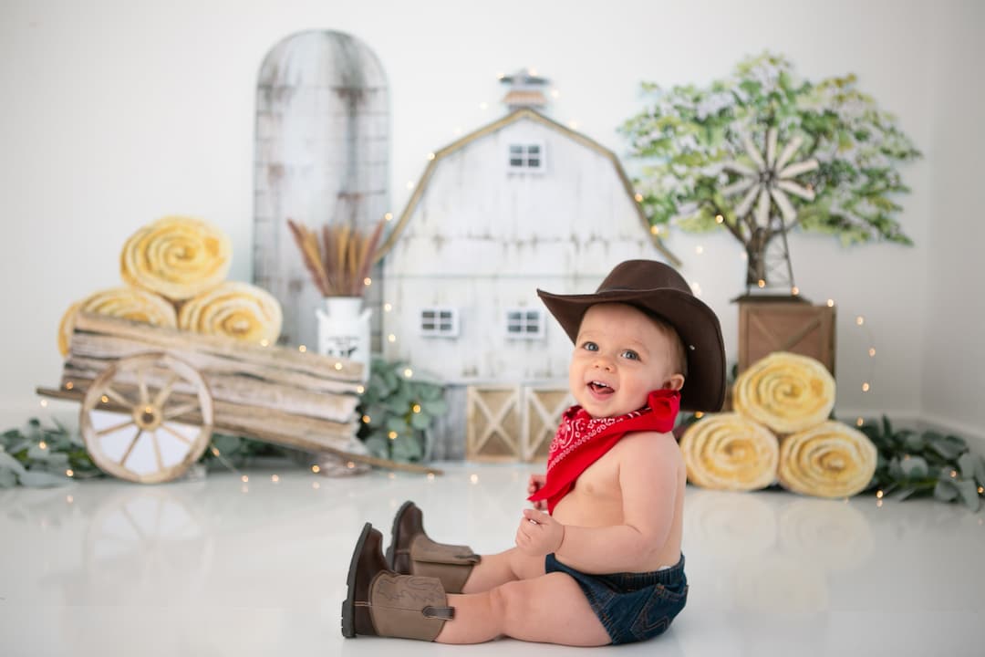 Rustic Barn Photography Backdrop, Farm, Farming, Hay Bales, Silo ...