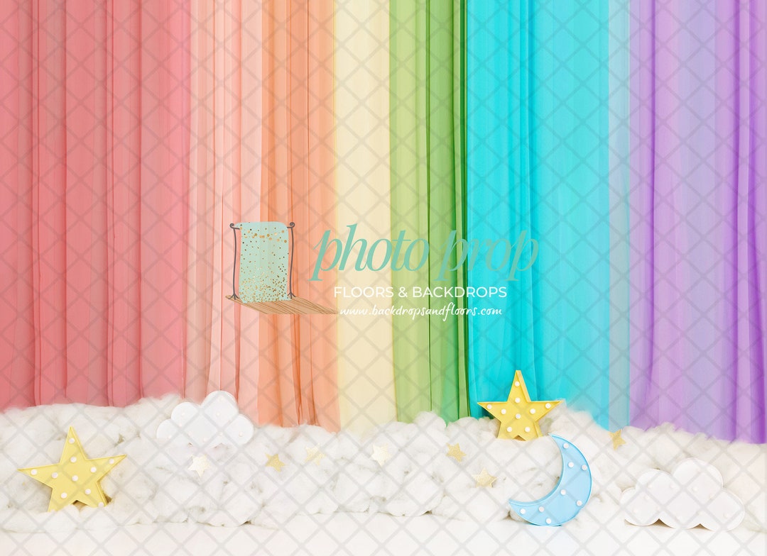 Rainbow Curtains Photography Backdrop Cloud, Stars, Unicorn, Baby ...