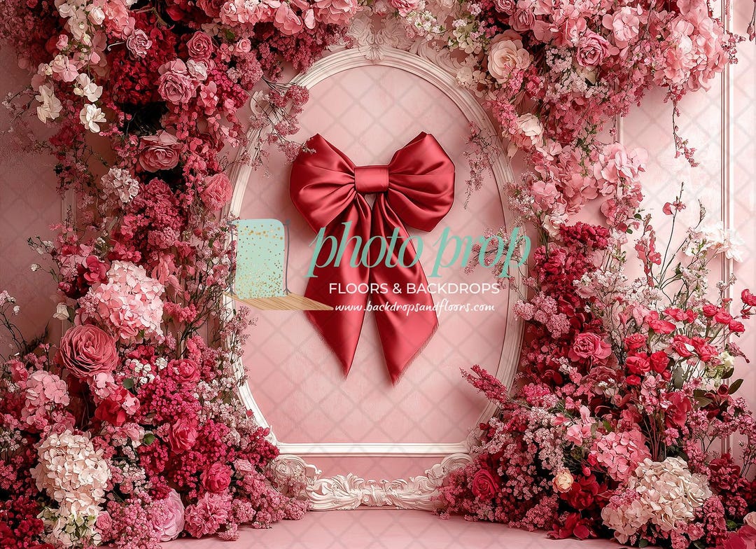 Extra Large Oval Frame and Pink Bow Photography Backdrop - Picture ...