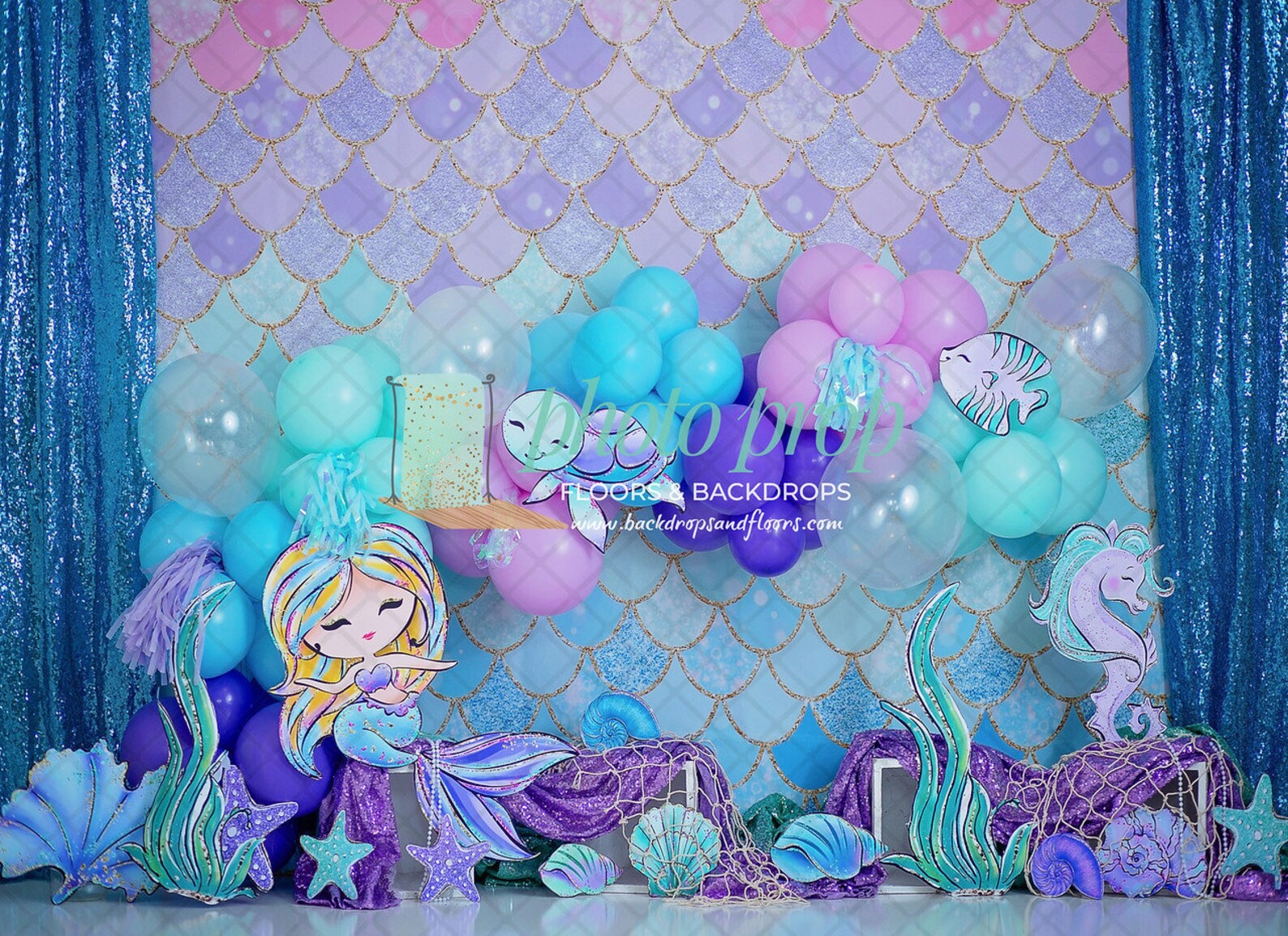 Mermaid Photography Backdrop Scales Beach Treasure - Etsy