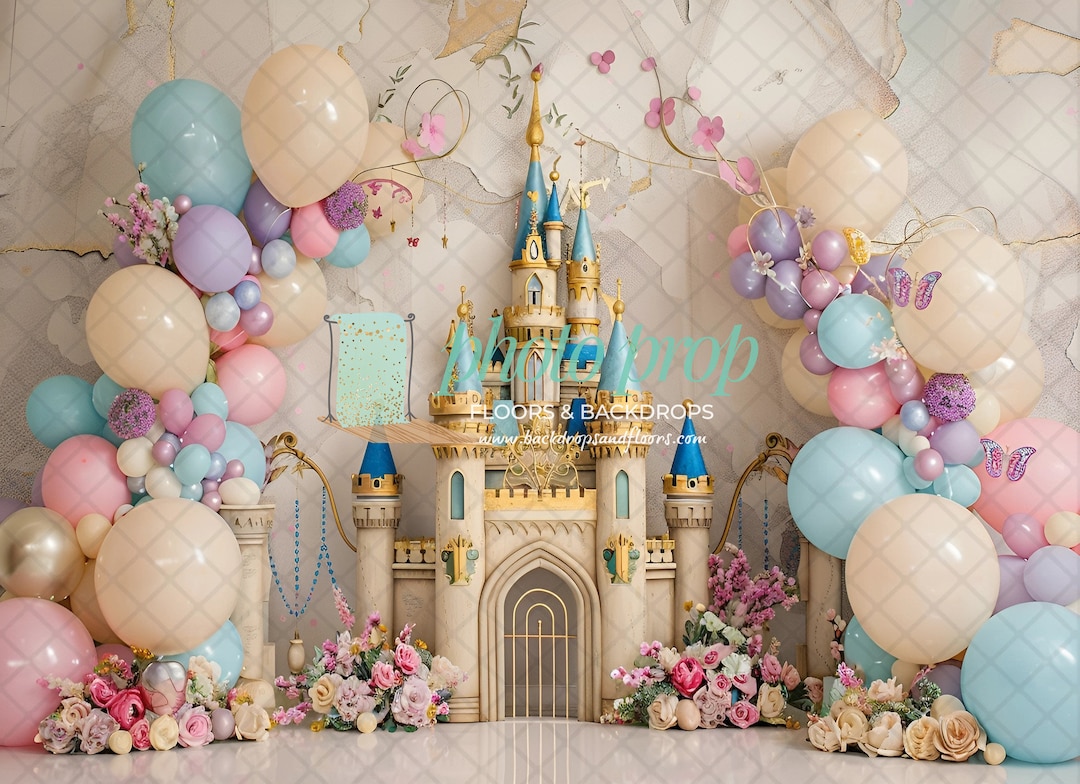 Surreal Pastel Castle Photography Backdrop - Princess, Prince, Pink ...