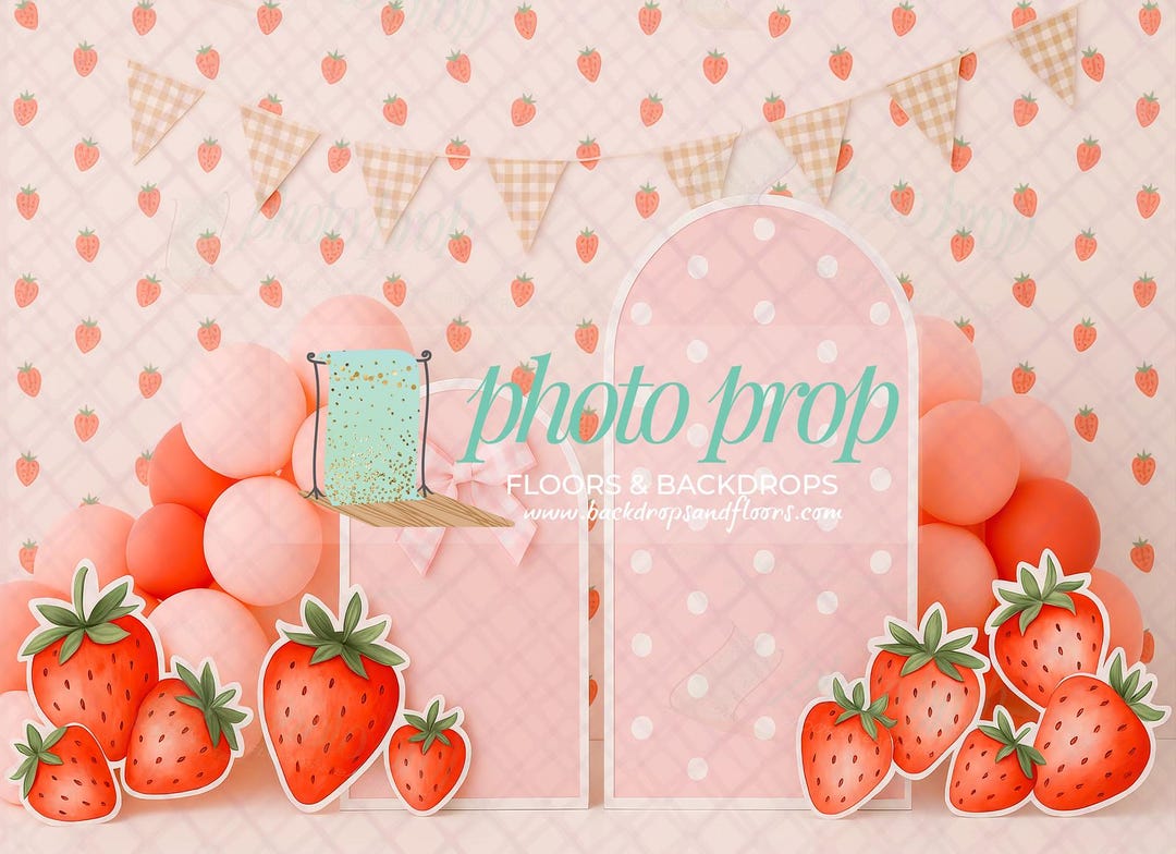 Strawberries and Cream Photography Backdrop, Strawberry Cake Smash, Two ...