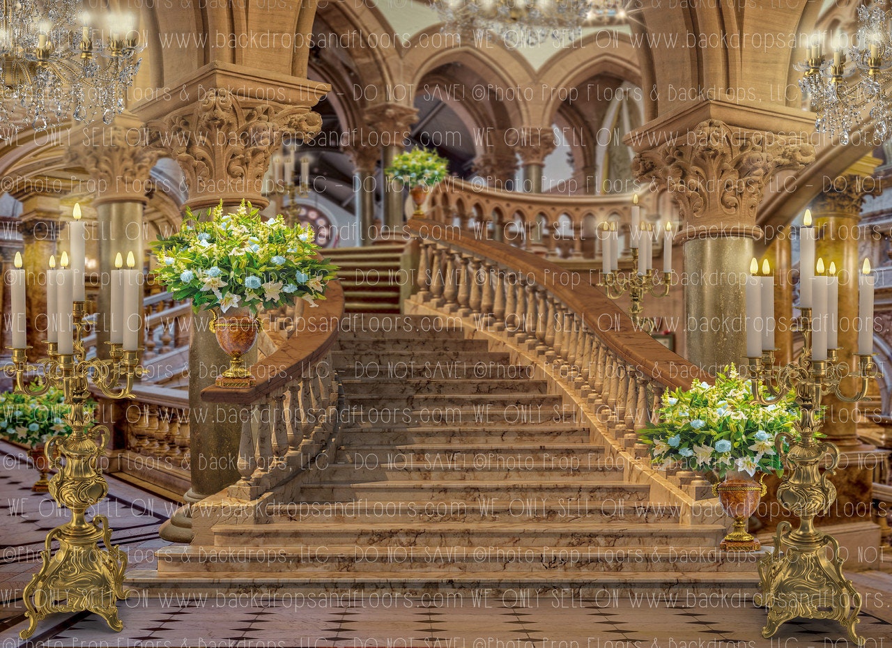 Castle Stairs Photography Backdrop - Princess, Cinderella, Staircase ...