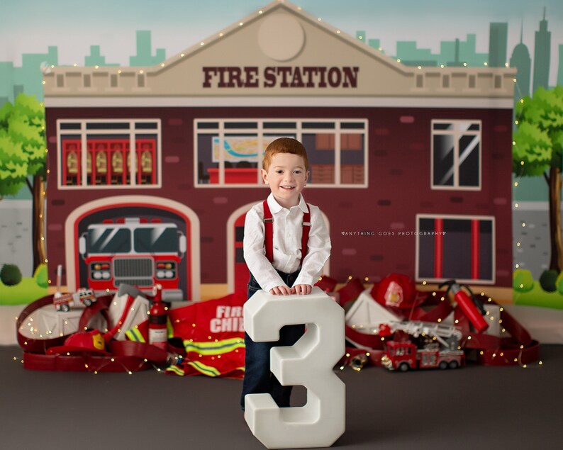 Fire Station Photography Backdrop - Firefighter, Fire Truck, Firemen ...