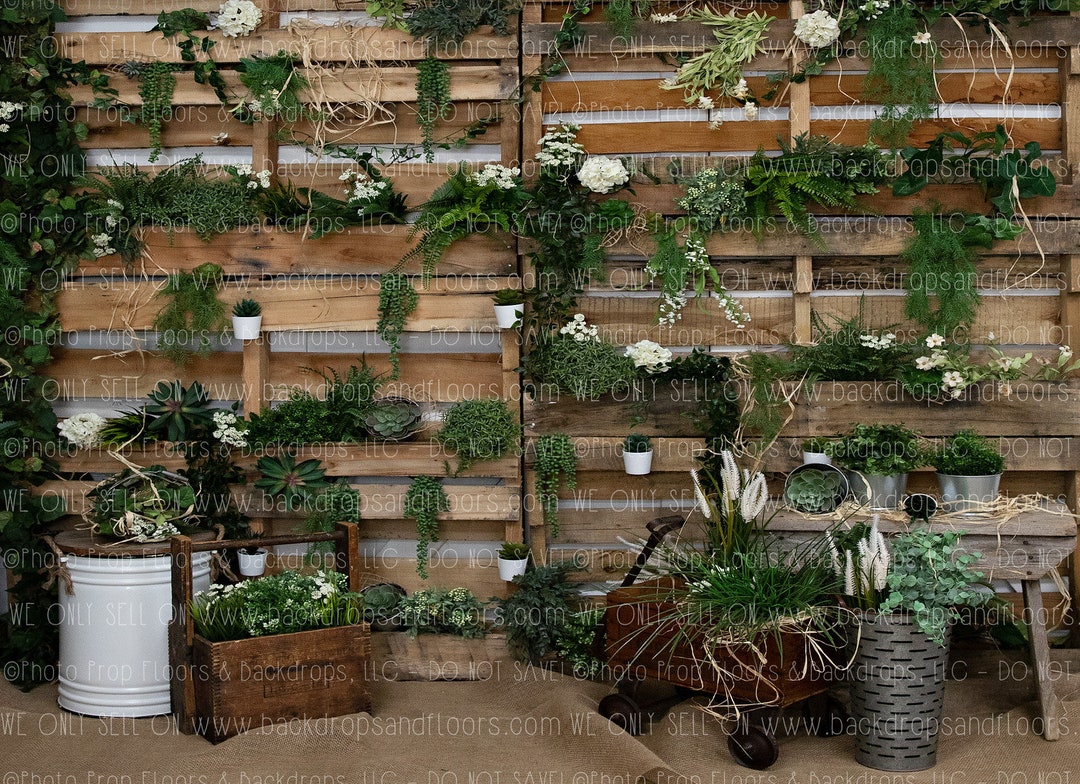 Rustic Wood Pallets Plants & Greenery Photography Backdrop - Flowers ...