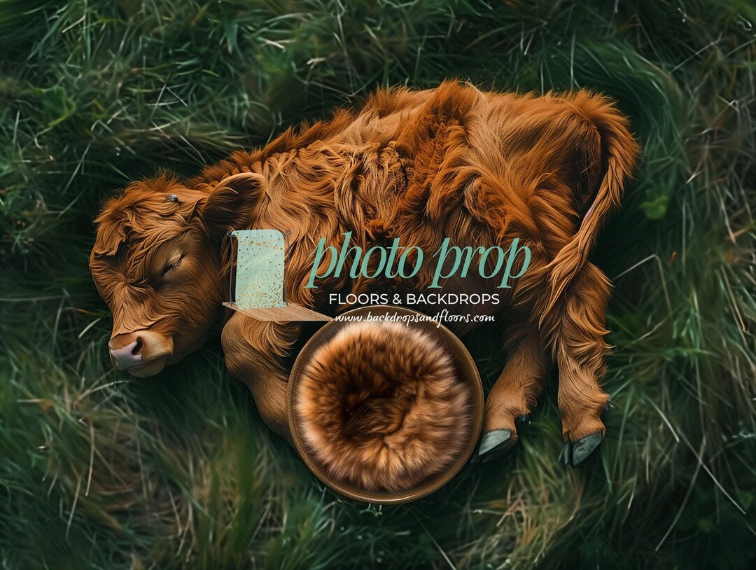 Cute Sleeping Baby Highland Cow DIGITAL Backdrop - Rustic Farm Animal ...