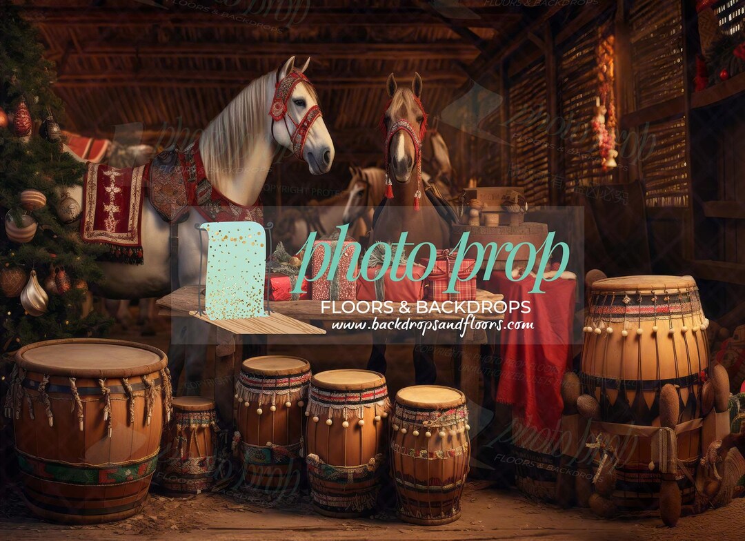 Santa's Horse Stable Photography Backdrop - Christmas, Barn, Farm ...