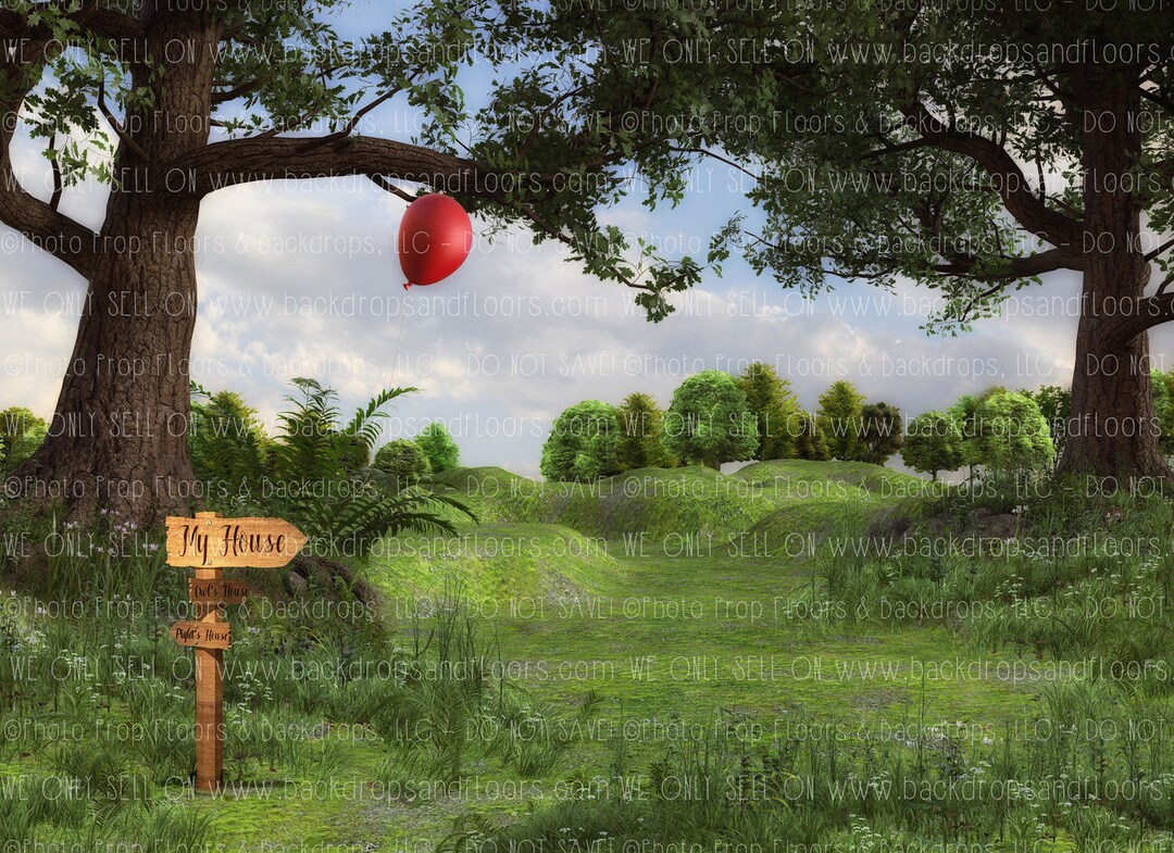 Vintage Bear Tree House in Woods Photography Backdrop Red Balloon ...