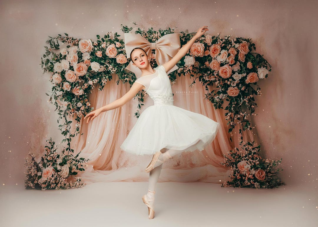 Elegant Extra Large Peach Satin Bow and Flowers Photography Backdrop ...