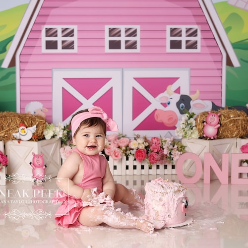 Pink Barn & Cows Photography Backdrop Cow Print Farm - Etsy