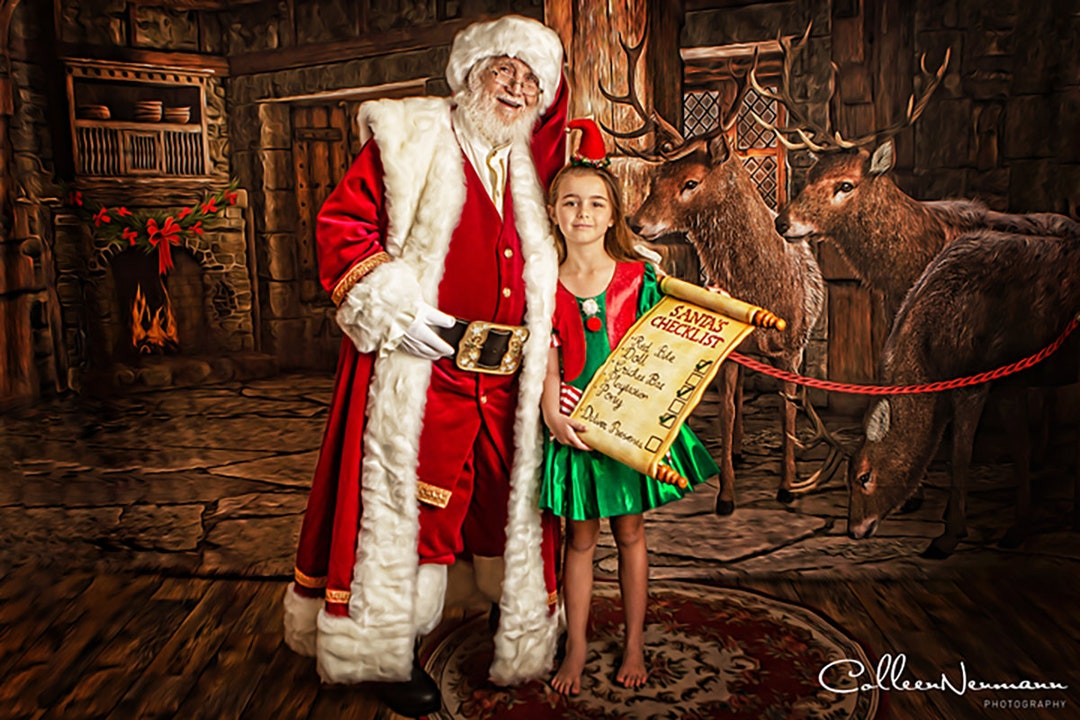 Santa's Reindeer Barn Photography Backdrop - Christmas, Stables, Farm ...