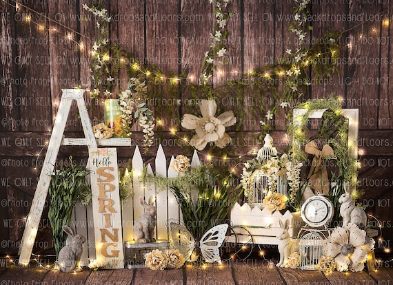 Rustic Spring Photography Backdrop Lights Vines Dark Barn | Etsy
