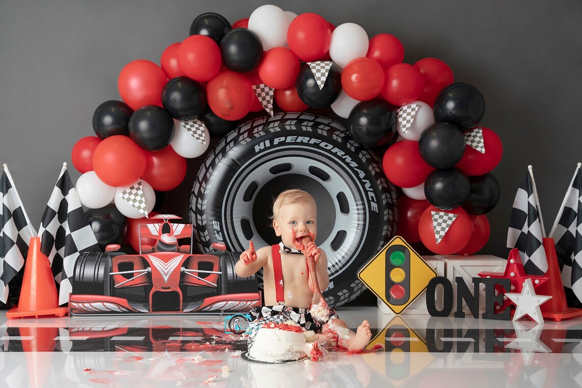 Race Car Driver Birthday Photography Backdrop, Road and Track Checkered ...