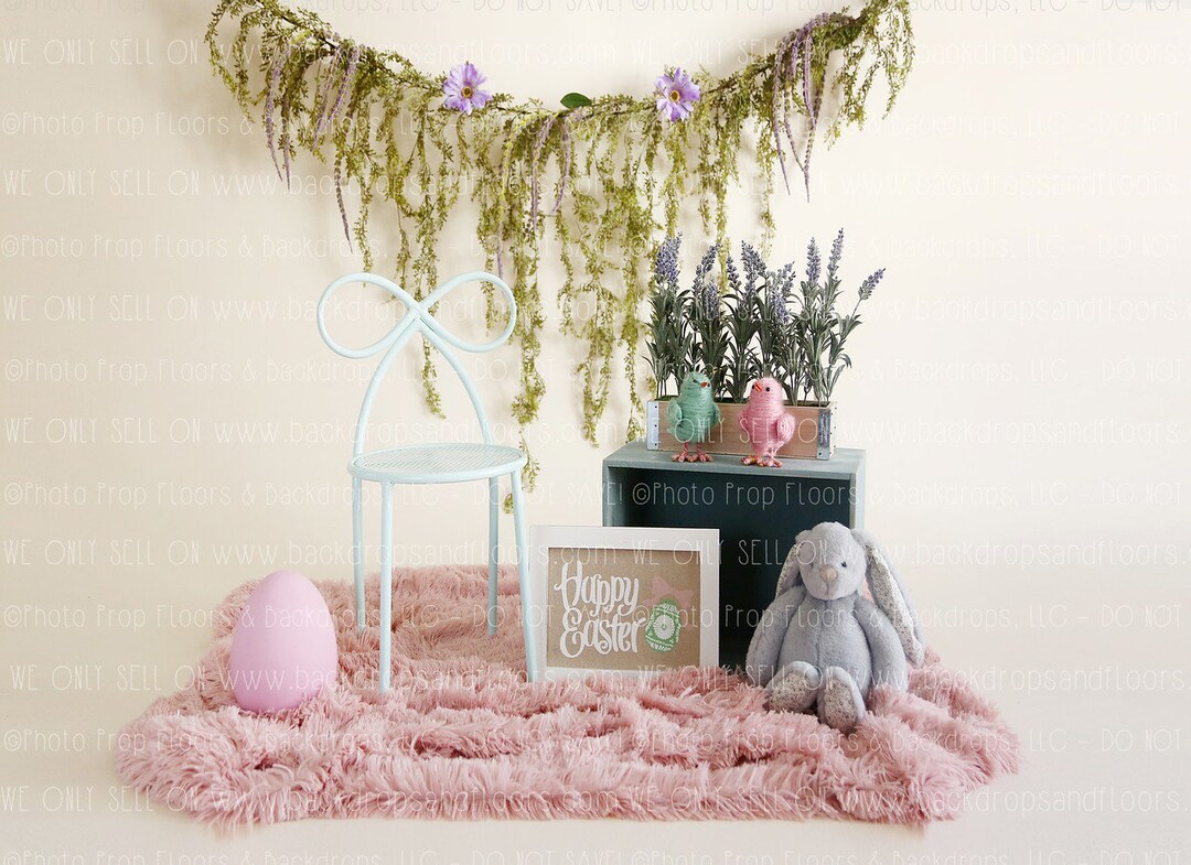 Easter Digital Photography Backdrop, Pastel Easter Egg, Bunny, Flowers ...