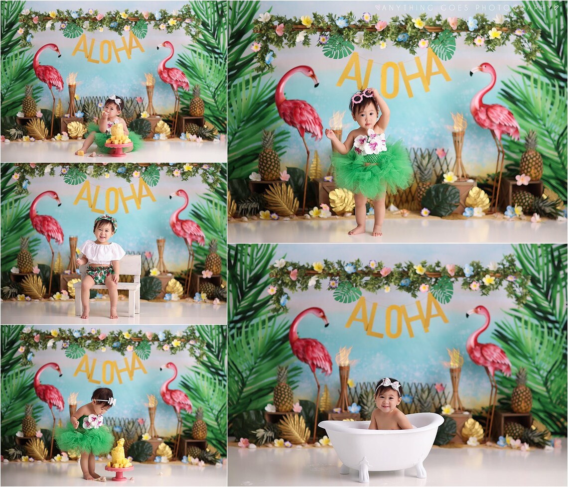 Aloha Flamingo Luau Photography Backdrop Tiki Torches - Etsy