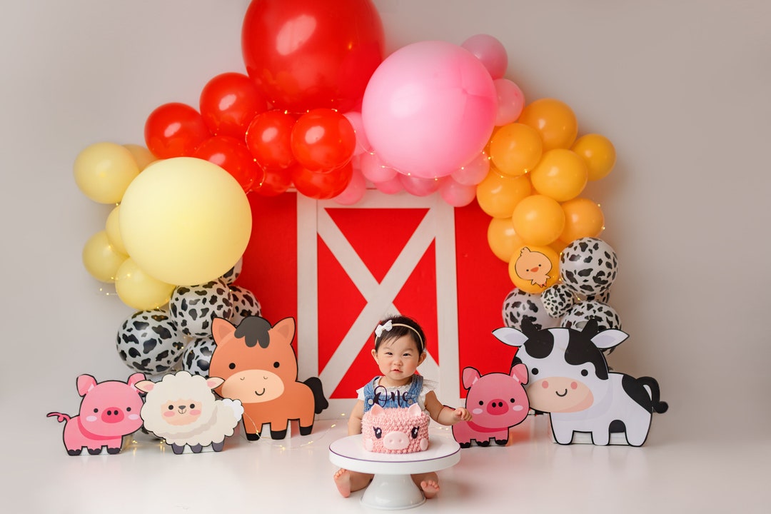 Red Barn Farmer Photography Backdrop - Balloon Arch, Garland, Farm ...