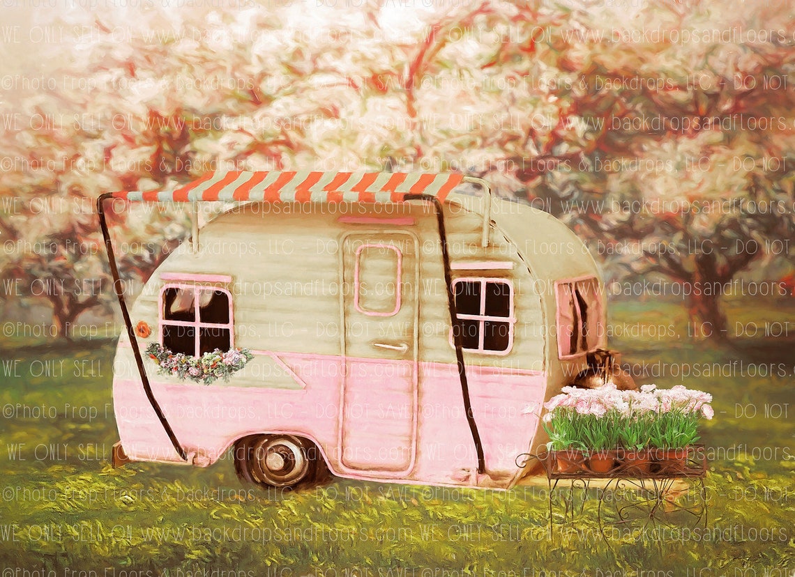 Pink Vintage Camper Photography Backdrops Pink Retro RV - Etsy