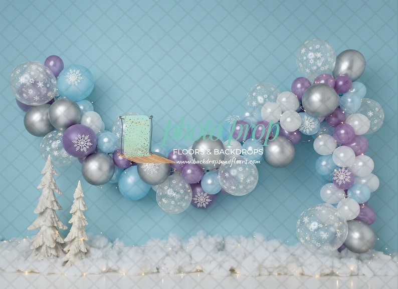 Winter Onederland Balloon Arch Photography Backdrop Blue White Purple ...