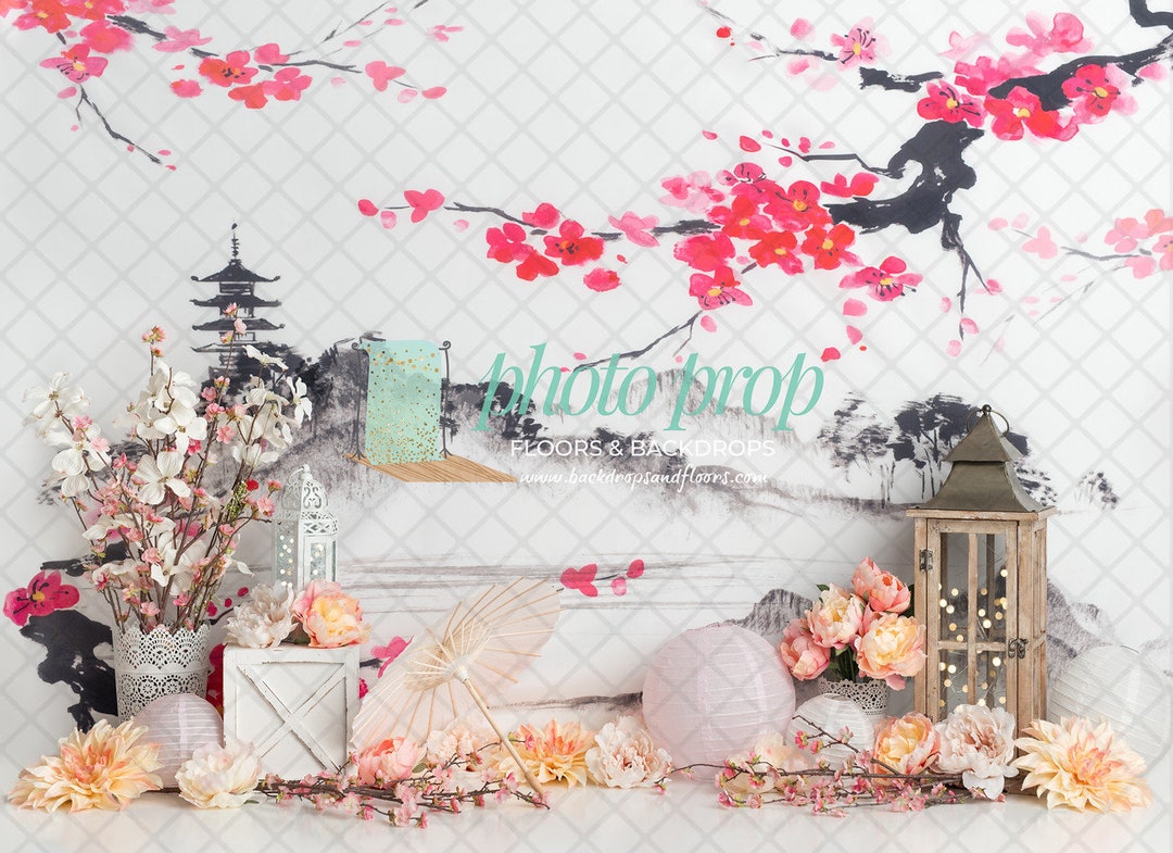 Japanese Cherry Blossoms Photography Backdrop - Japan, Japanese, Temple ...