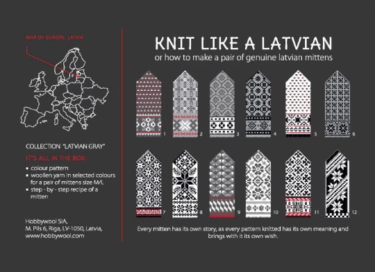 The Latvian Traditional Mitten Pattern Kit "knit Like a Latvian": GRAY ...