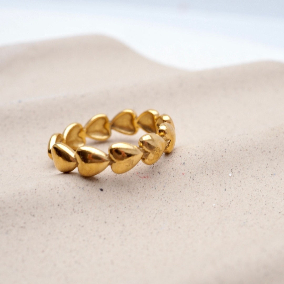 Golden Heart Ring Made of Stainless Steel, Gift for Women, Valentine's ...