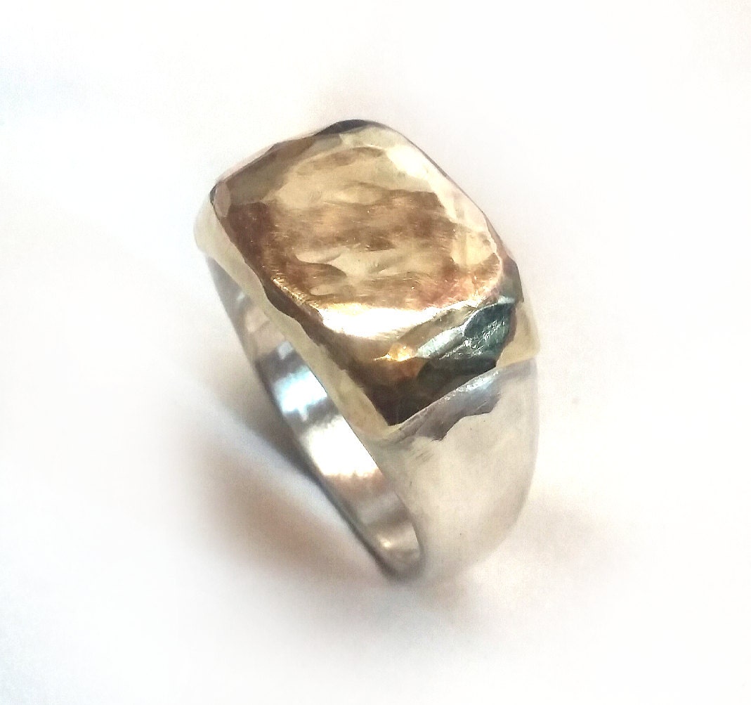 Chic pinky ring signet ring sterling silver and red gold | Etsy