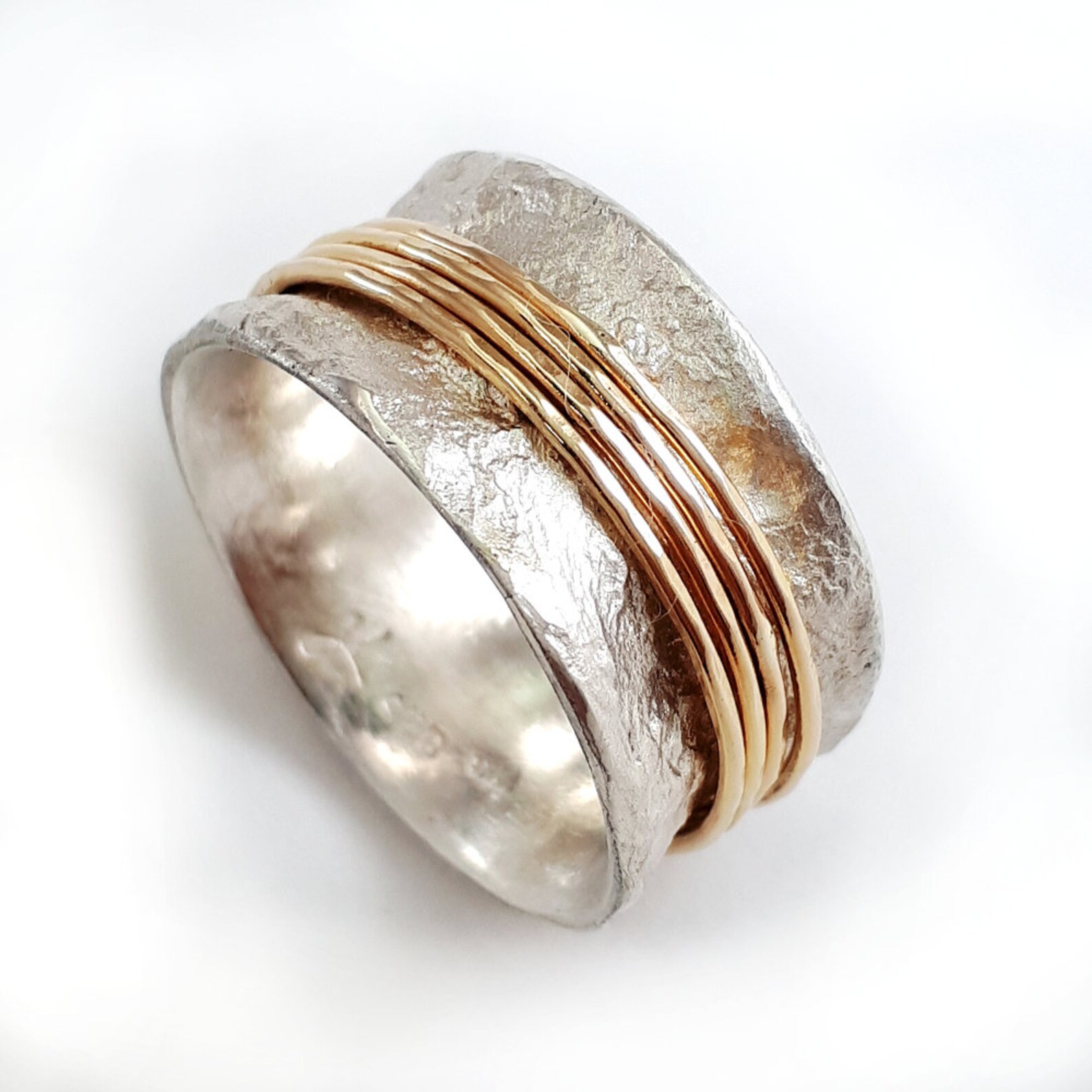 Textured Spinning Wedding Ring Semi Wide Rotating Ring With - Etsy
