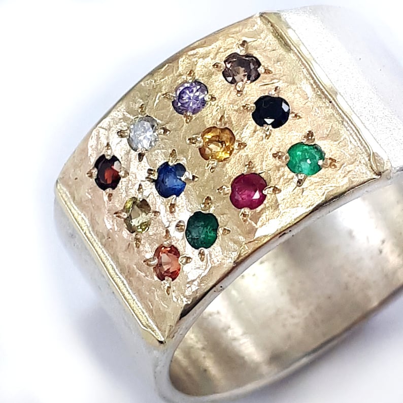 Hoshen- Priestly Breastplate- Design Ring, Wide Silver Ring With Twelve ...