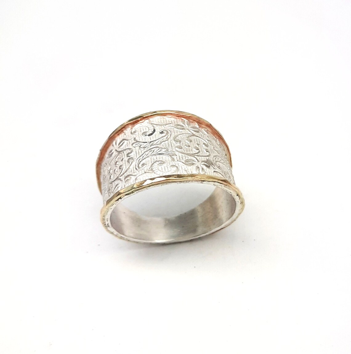Wide Wedding Ring A-symmetrical Ring Flower and Leaf - Etsy