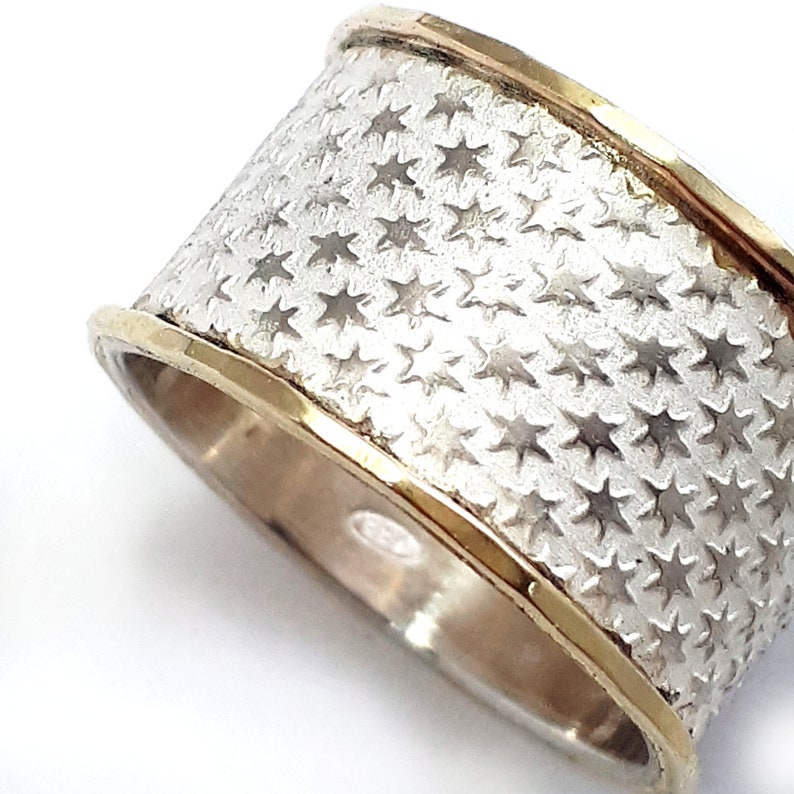 Celestial Ring Silver and Gold Star Pattern Ring Fourth of - Etsy