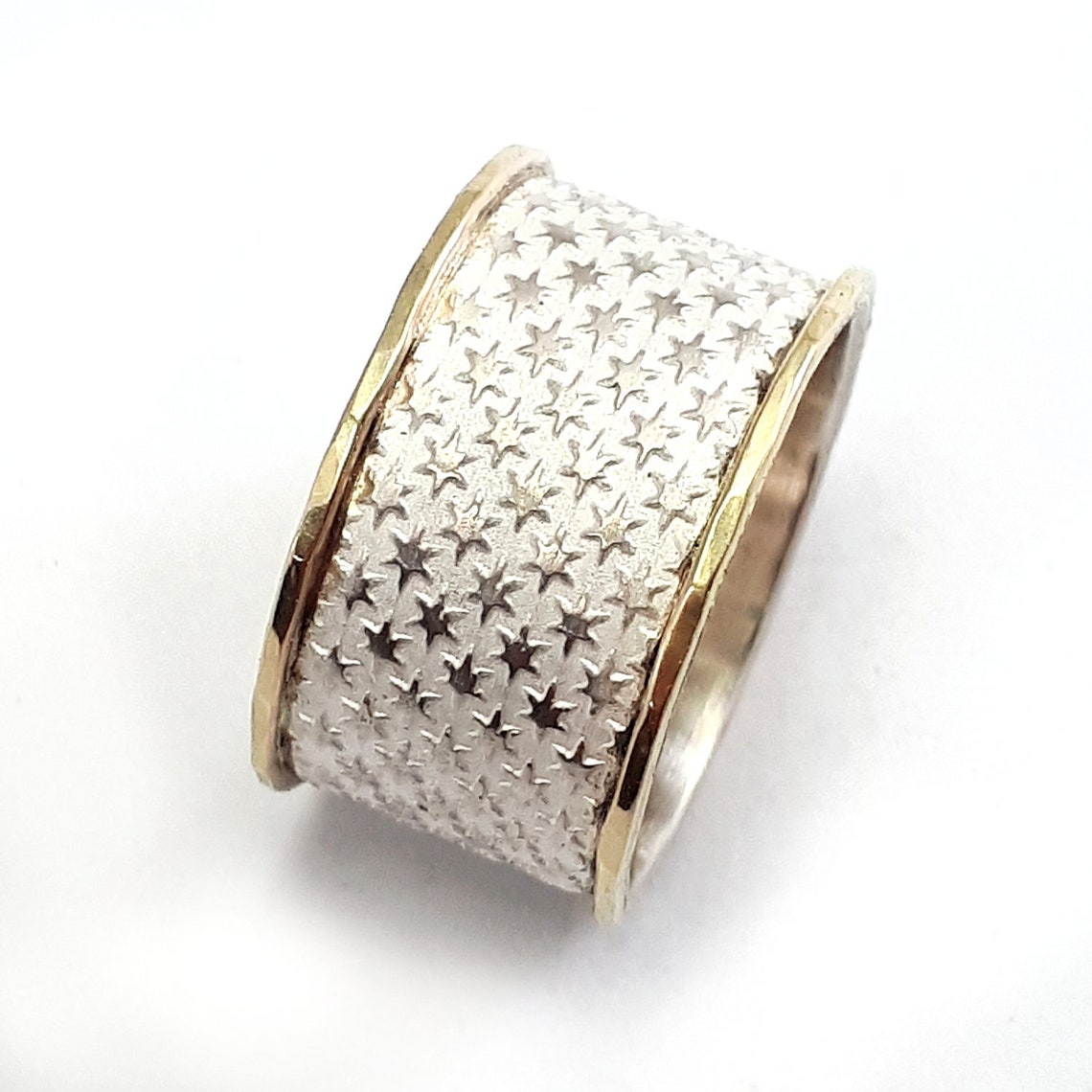 Celestial Ring Silver and Gold Star Pattern Ring Fourth of - Etsy