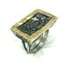 Unique Rectangle Cocktail Ring Oxidized Sterling Silver and Yellow Gold ...