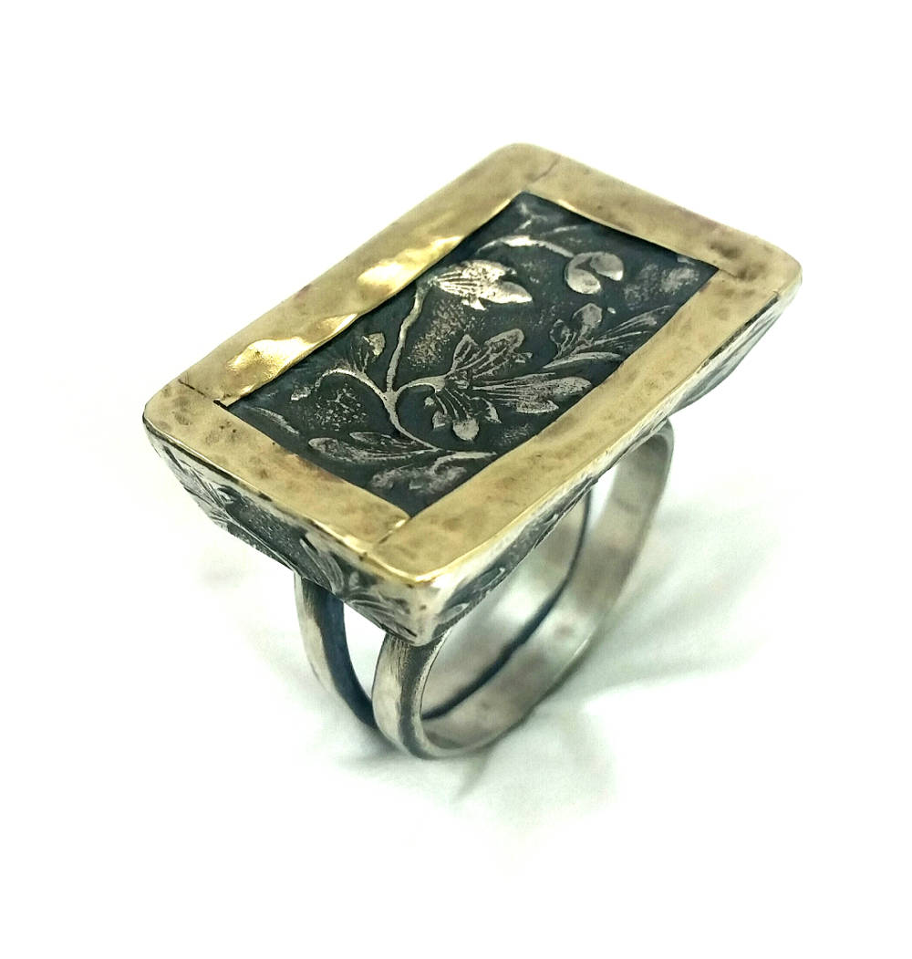 Unique rectangle cocktail ring oxidized sterling silver and | Etsy