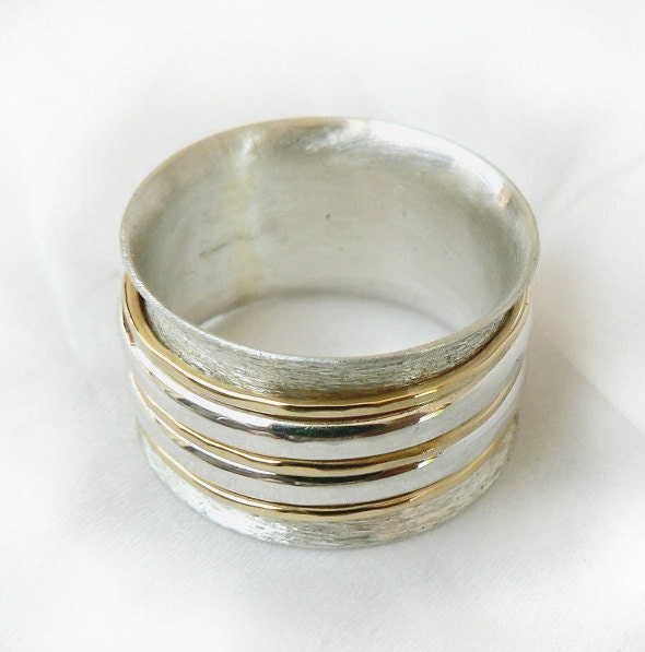 Distinctive Wide Spinner Ring, Worry Ring, Sterling Silver With Three ...
