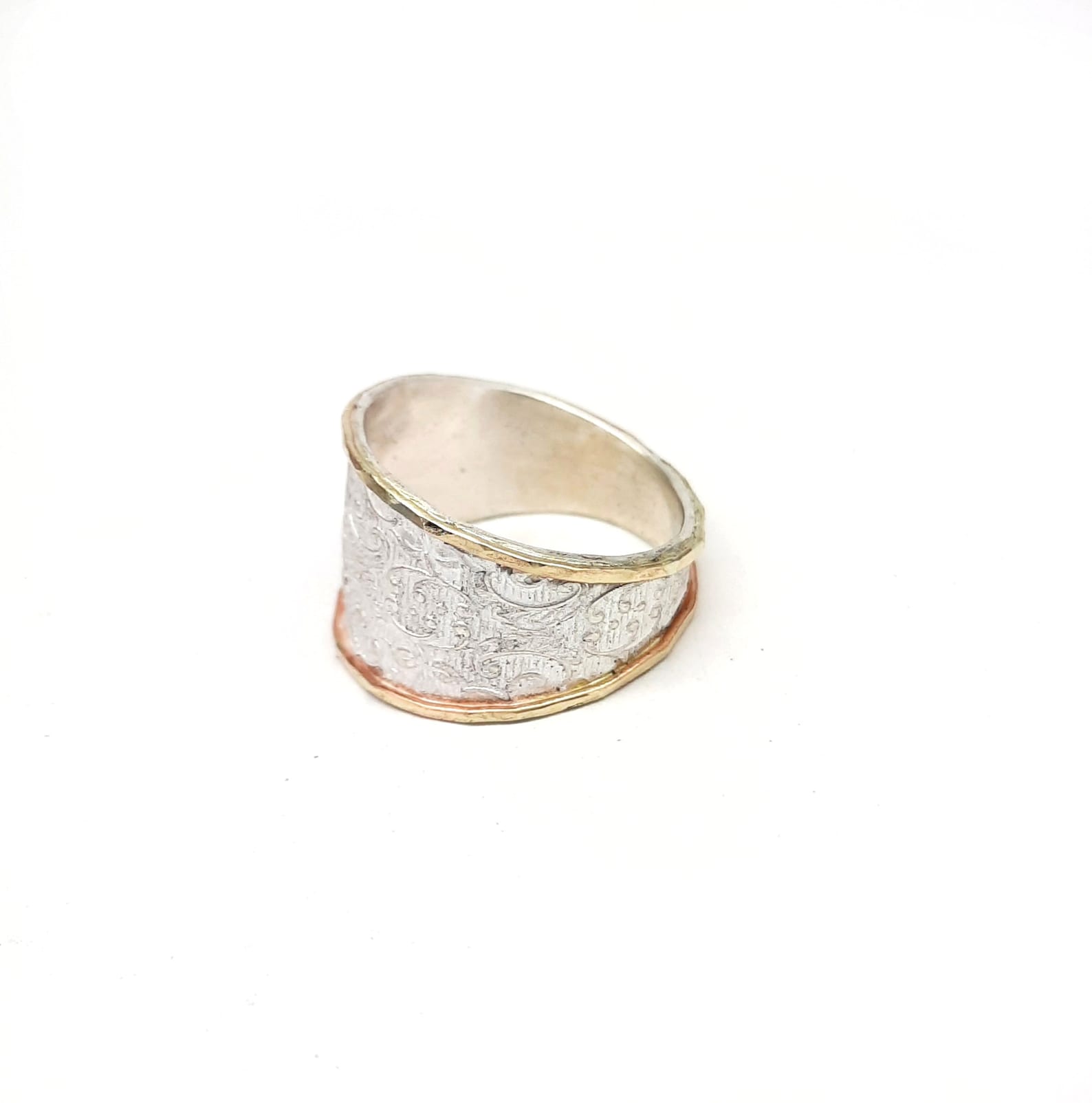 Wide Wedding Ring, A-symmetrical Ring, Flower and Leaf Pattern, Women's ...