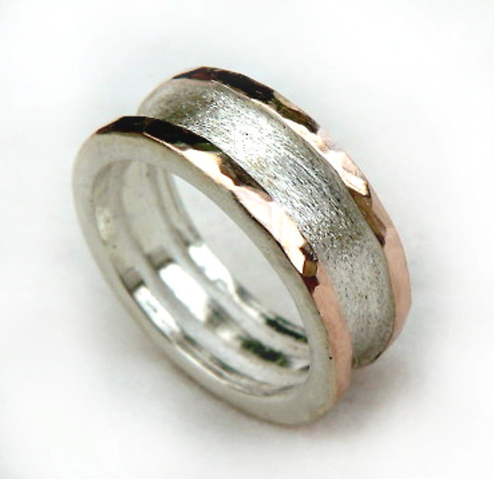 Wedding Band for Women, Sterling Silver and Rose Gold, Scratched ...
