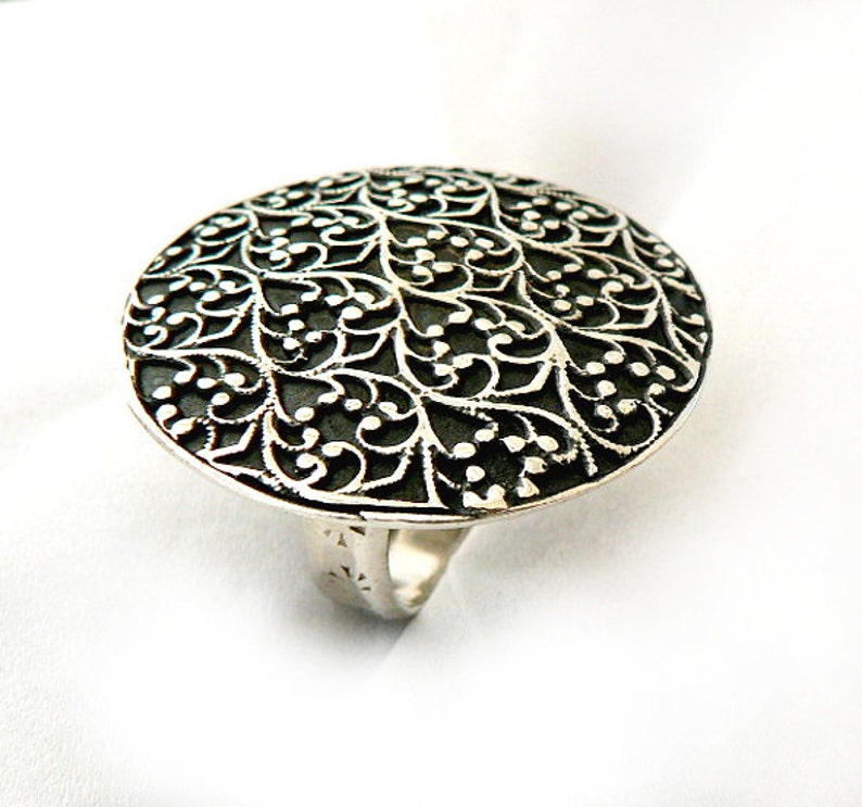 Big Silver Ring Oxidized Sterling Silver Circular Shape With - Etsy