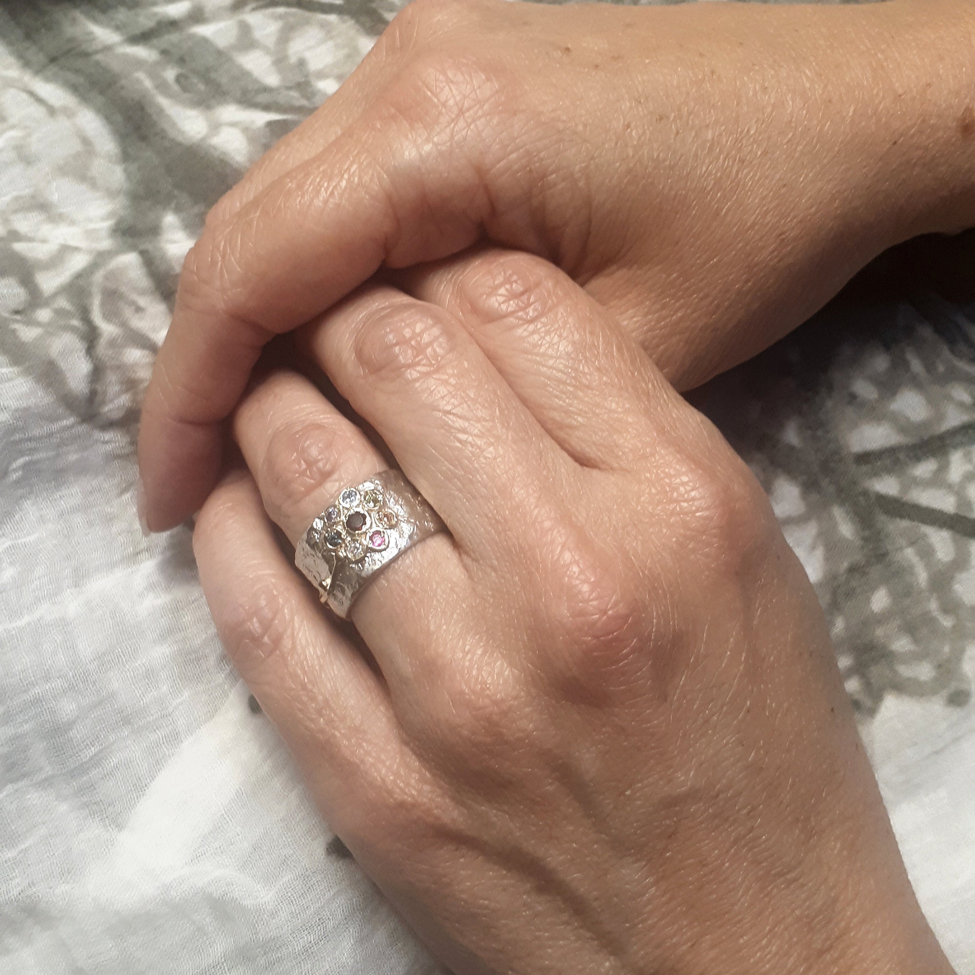 Handcrafted flower design ring silver gold flower ring set | Etsy
