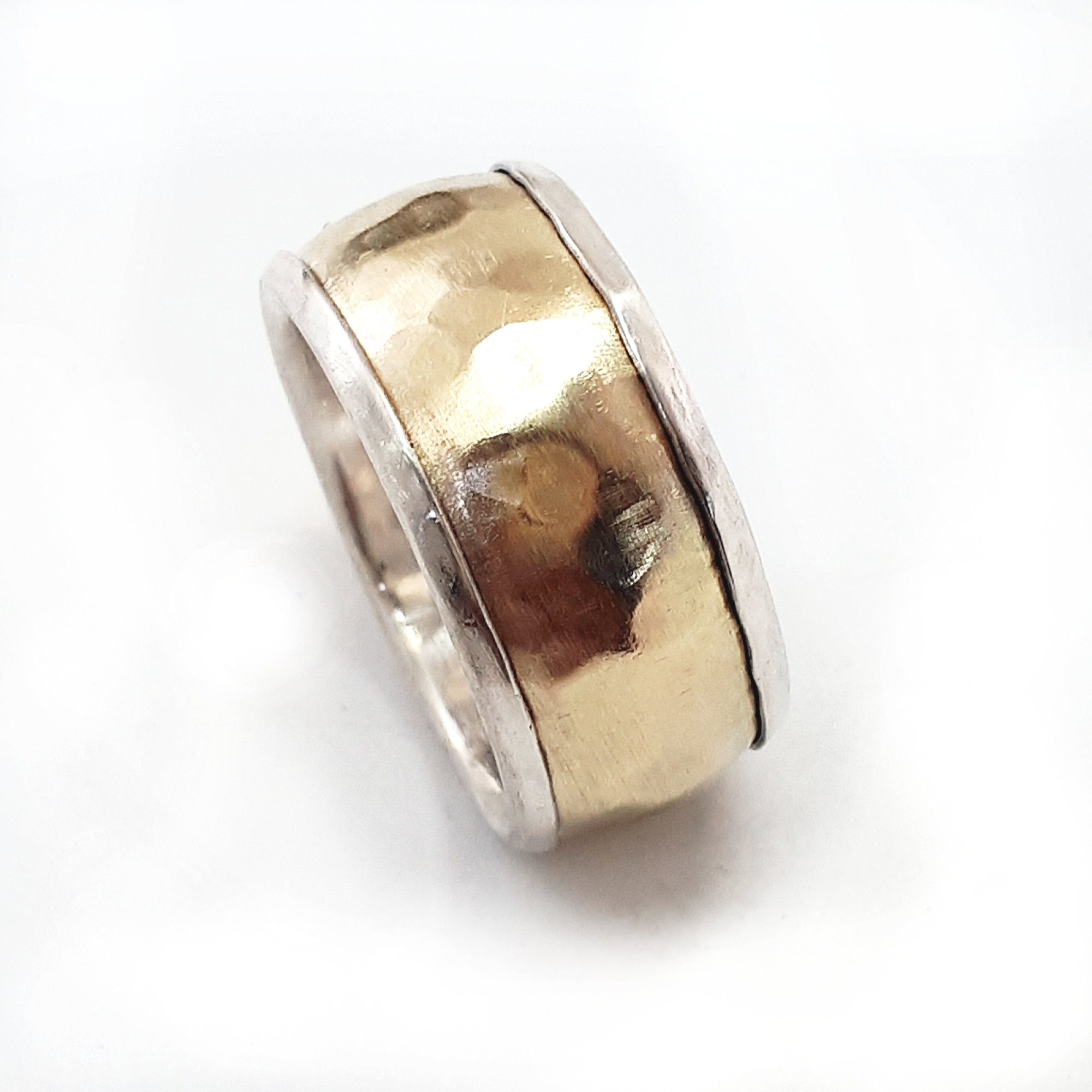 Silver and gold wedding ring organic wedding ring wide gold | Etsy