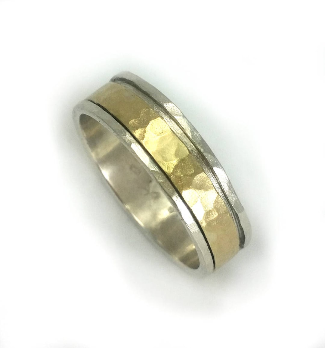 Gold Spinner Men's Ring, Men's Wedding Band, Spinning Worry Ring, Wide ...