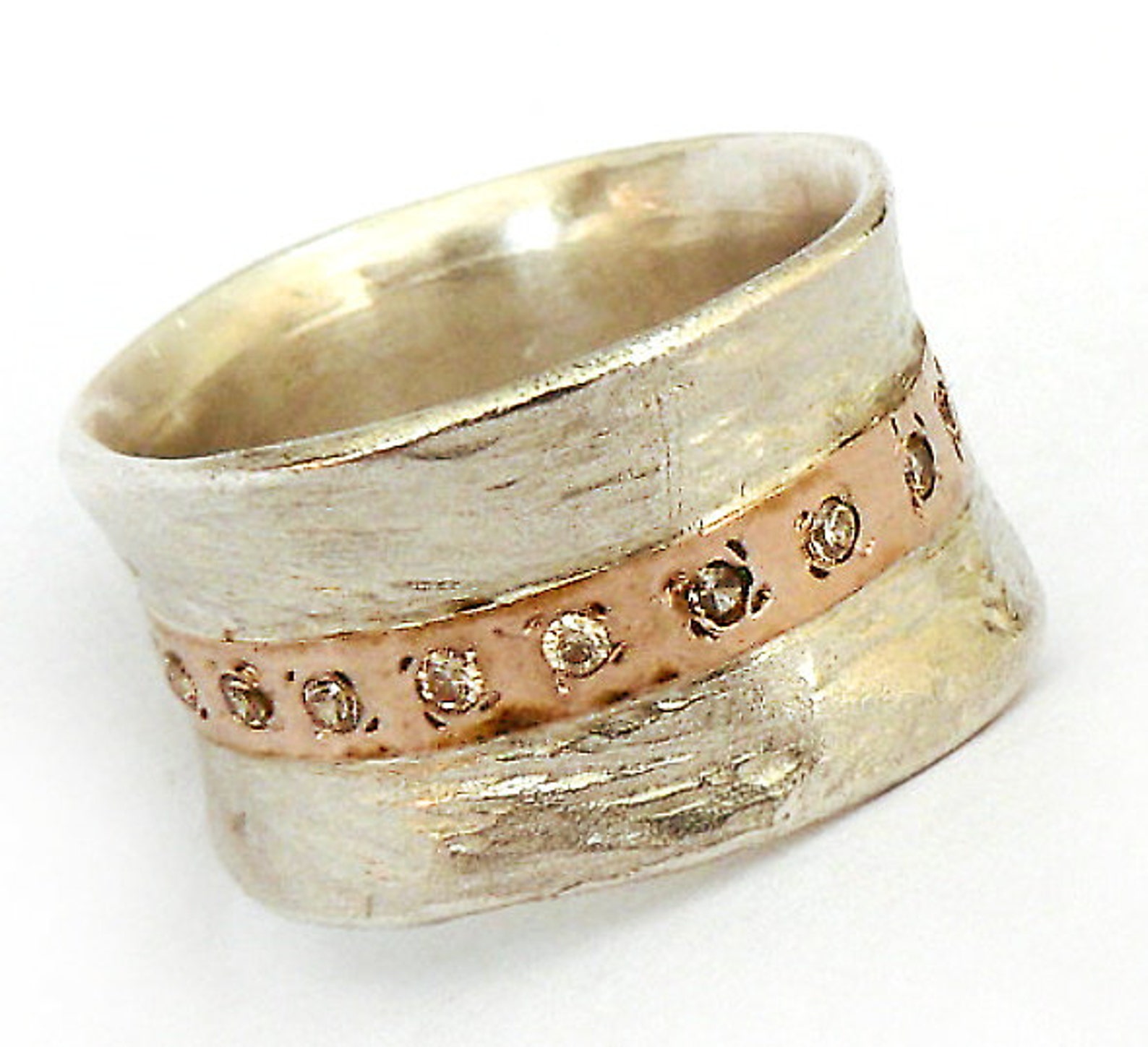 Elegant Wide Ring Silver and Red Gold Inlaid With Champagne | Etsy