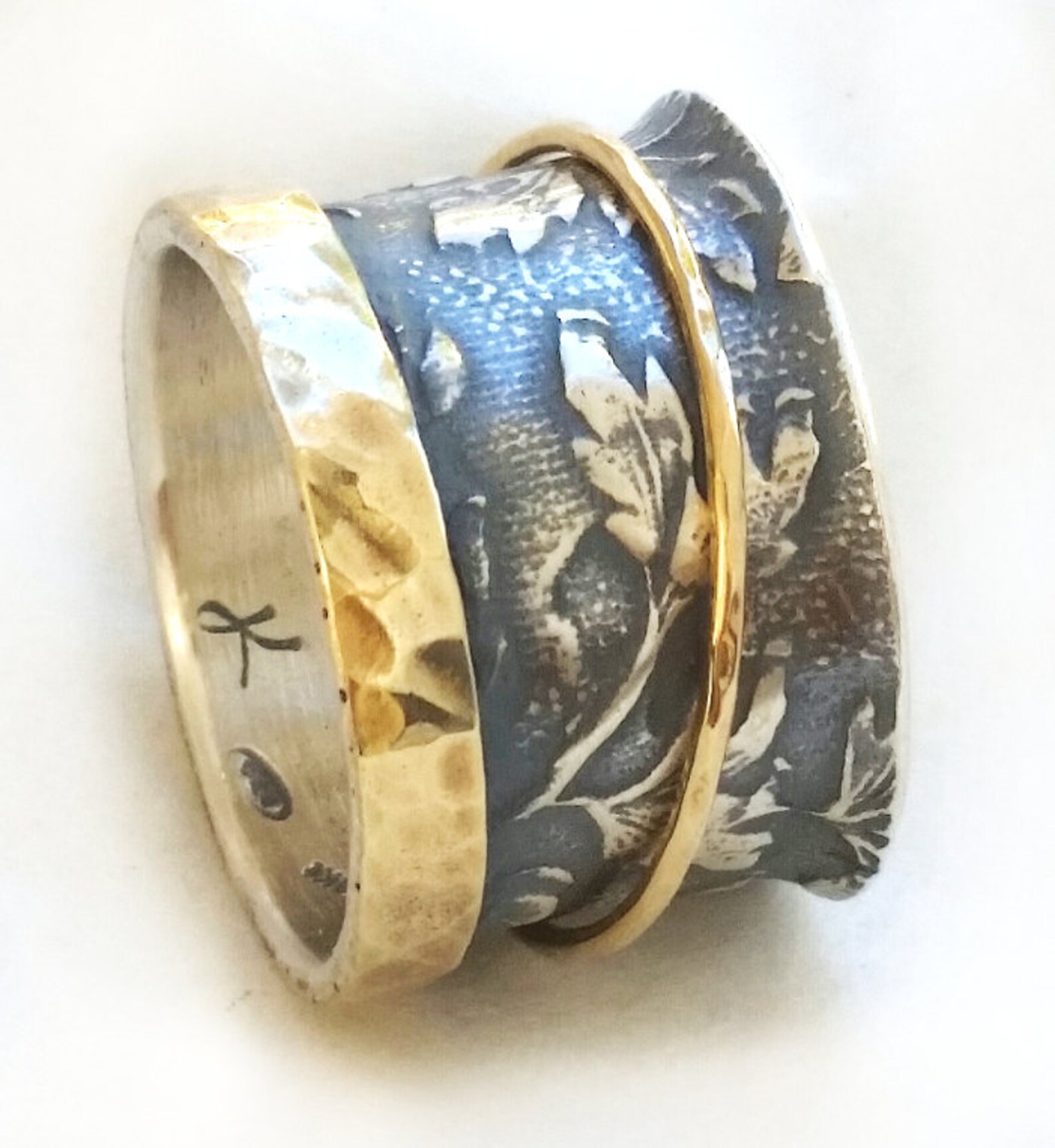 Sterling Silver Leaf Pattern Ring Spring Wedding Yellow Gold - Etsy